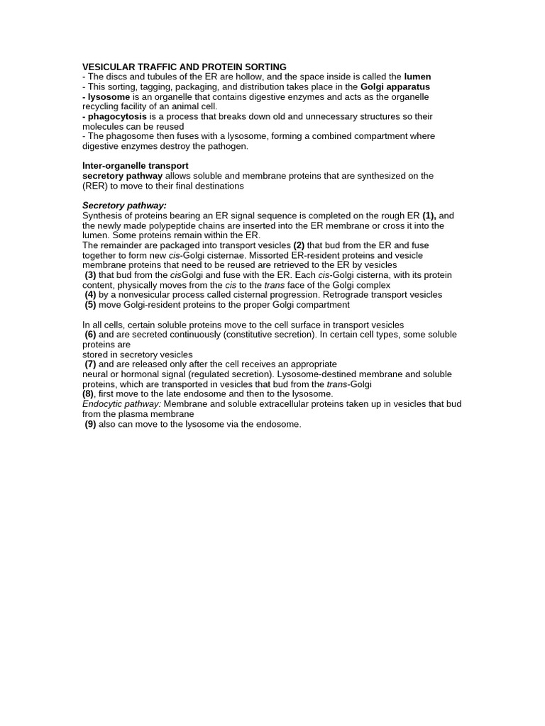 Vesicular Traffic and Protein Sorting | PDF