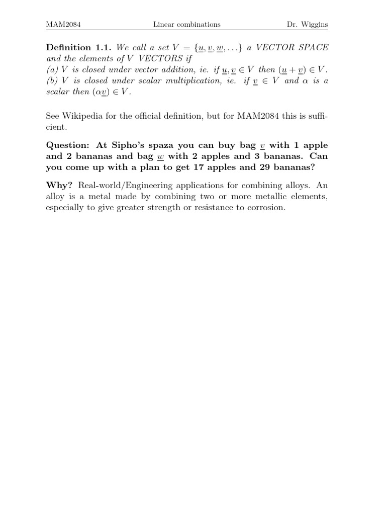 Lesson 2 - Linear Combinations | PDF | Vector Space | Scalar (Mathematics)