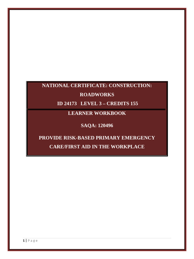 SAQA 120496: First Aid Workbook | PDF | Emergency | Cardiopulmonary ...