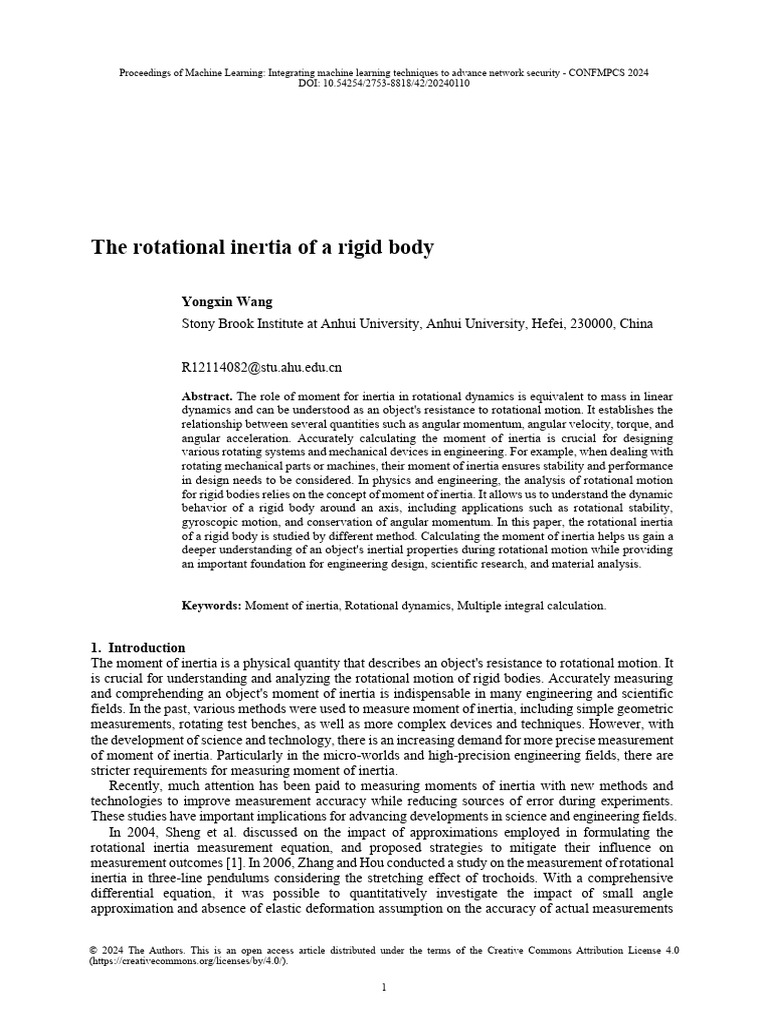 The Rotational Inertia of A Rigid Body | PDF | Rotation Around A Fixed ...