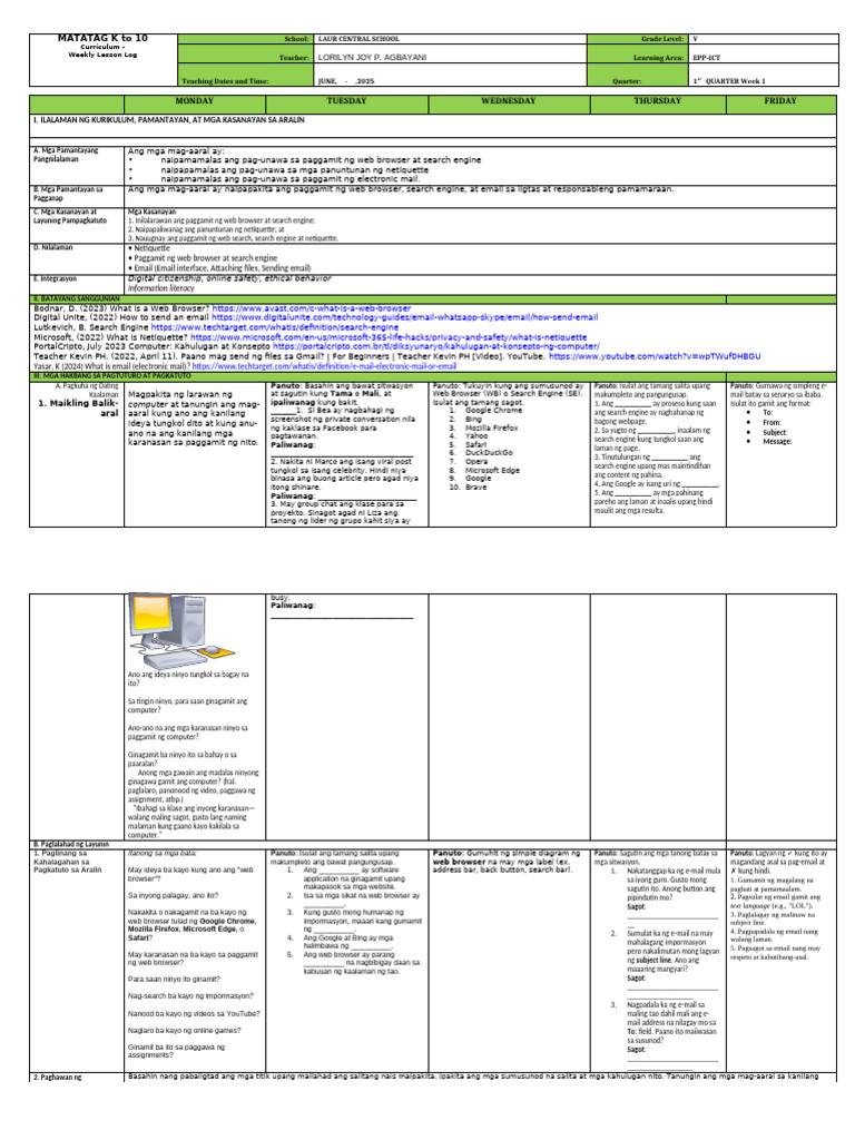 DLL - Epp Ict 5 - Q1 W1 | PDF