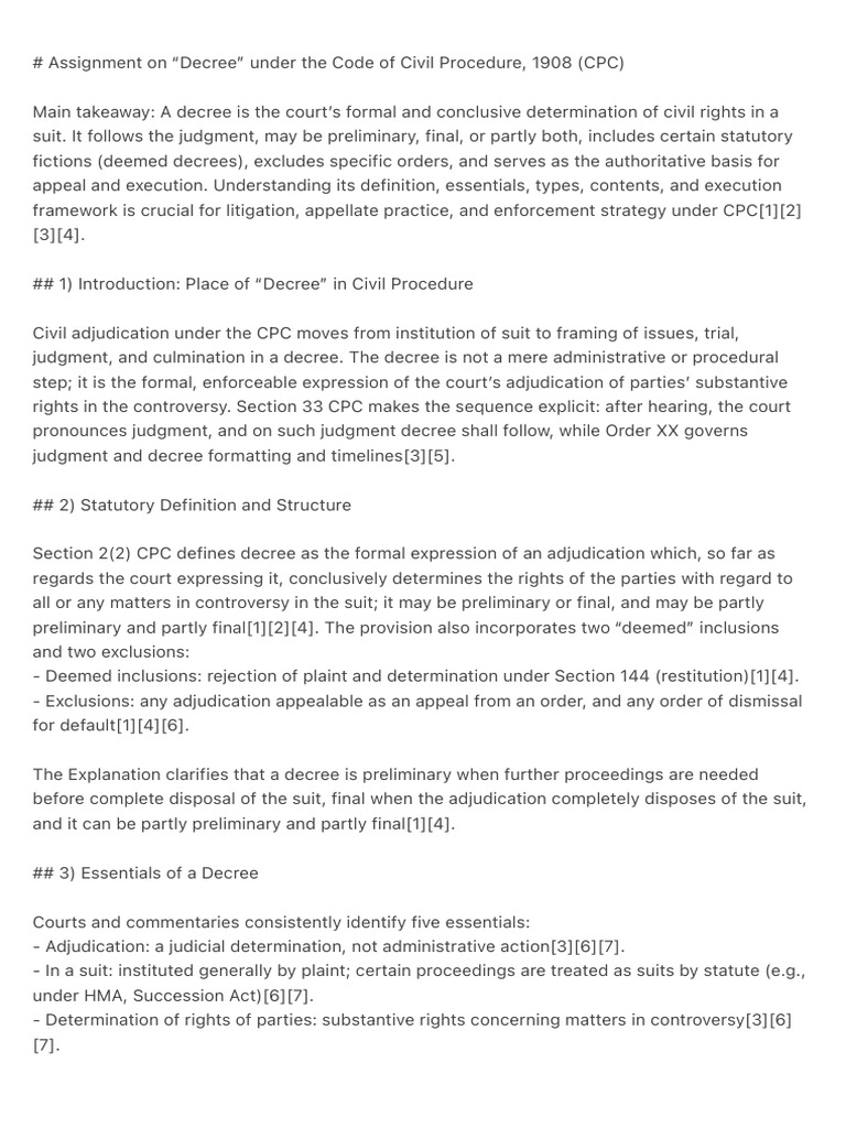 # Assignment On "Decree" Under The Code of Civil Procedure, 1908 (CPC ...