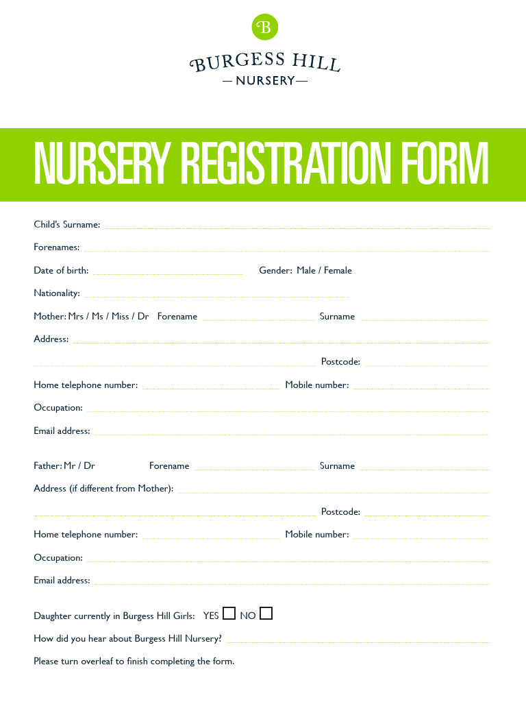 Nursery Registration Form Details | PDF