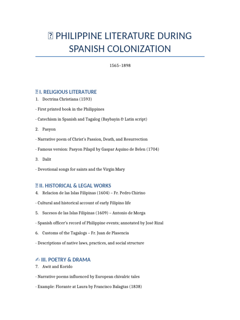 Philippine Literature Spanish Era Handout | PDF
