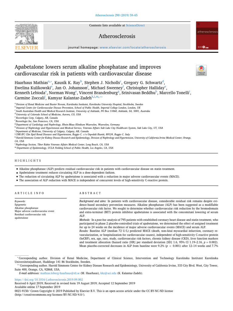 Apabetalone Lowers Serum Alkaline Phosphatase and | PDF ...