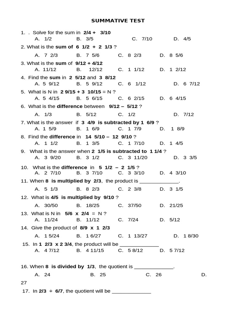 Math Summative Test | PDF