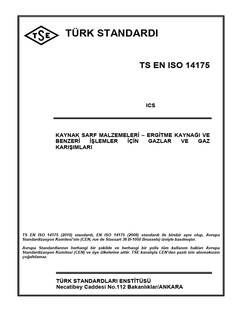 Welding Gases Standard TS EN ISO 14175 | PDF | International ...