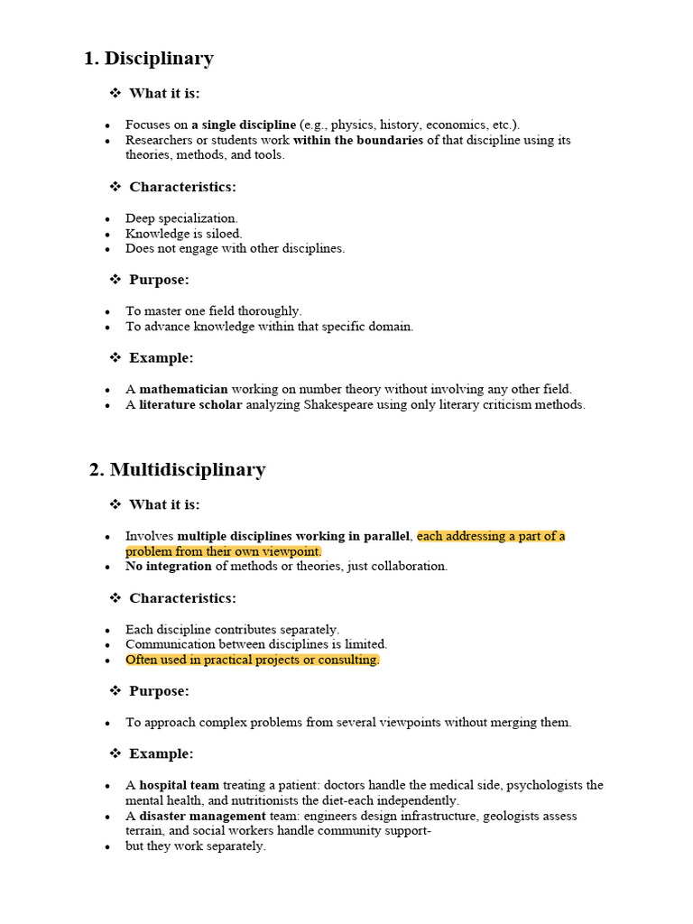 Disciplinary, Interdisciplinary, Multidisciplinary and Trans ...