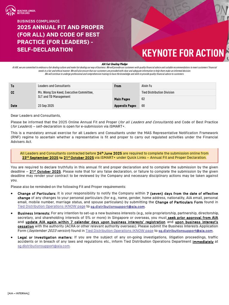 AIA 2025 Fit and Proper Declaration Guide | PDF | Loans | Business