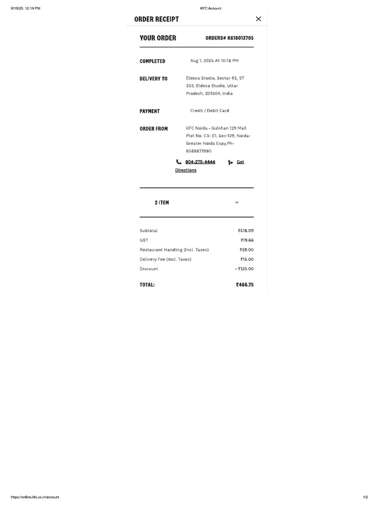 KFC Invoice | PDF