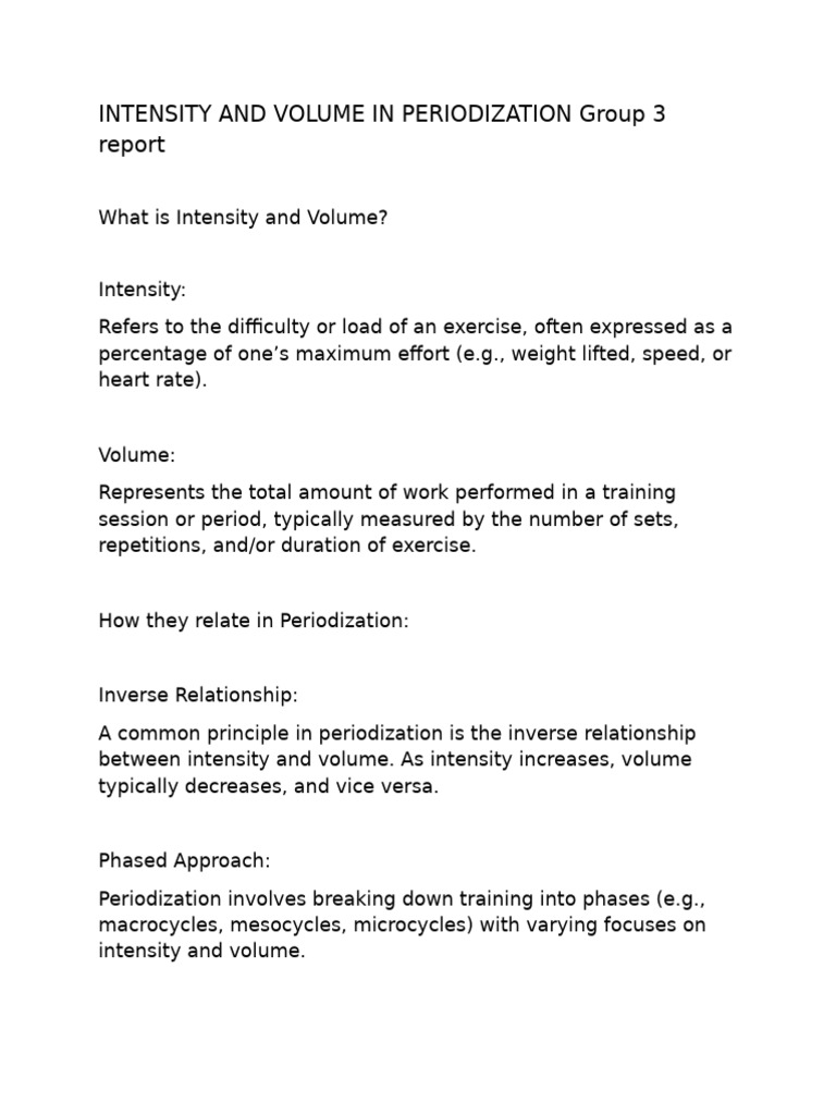 Intensity and Volume in Periodization Group 3 Report | PDF