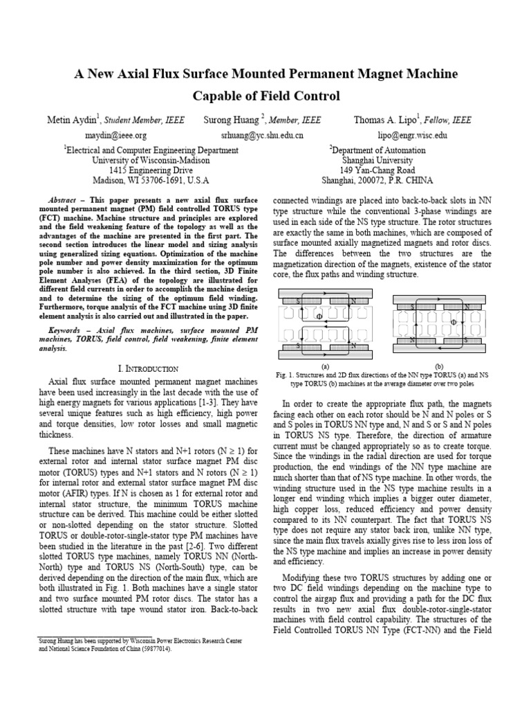 A New Axial Flux Surface Mounted Permanent Magnet Machine Capable of ...