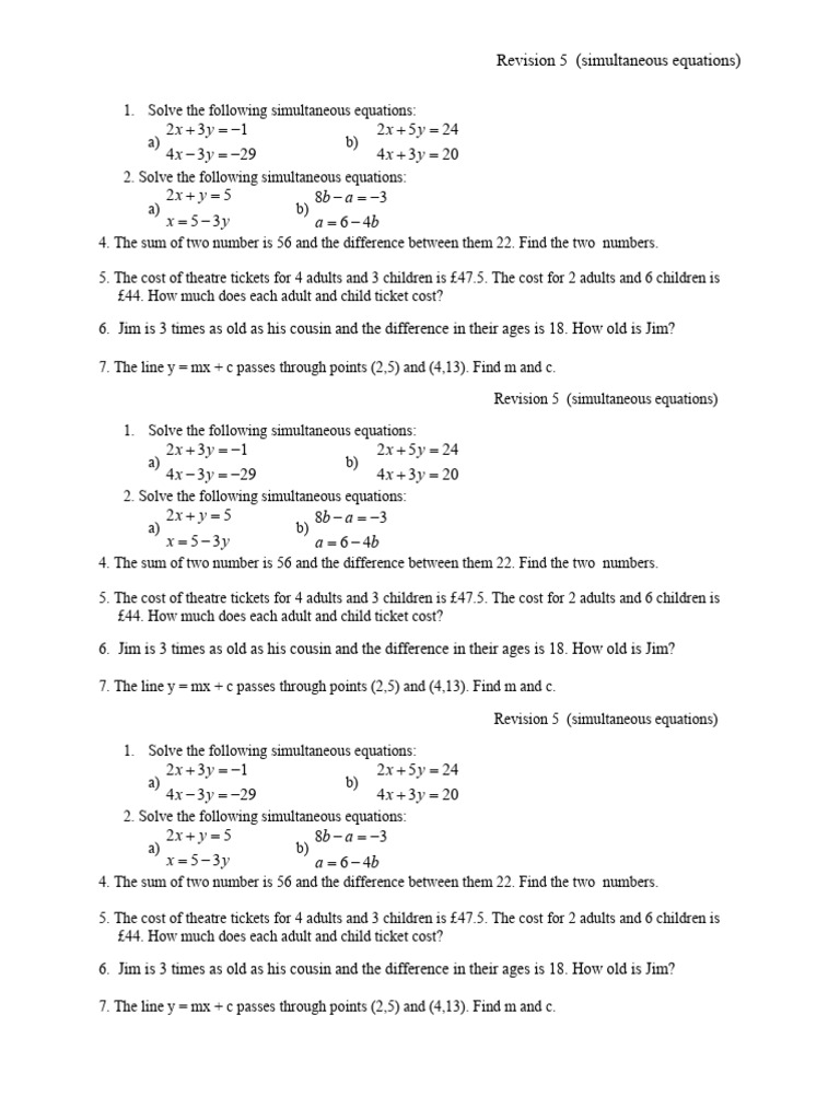 Revision 5 (Simultaneous Equations) | PDF | Chess Theory | Chess