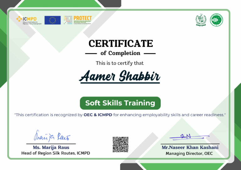 Aamer Shabbir Training Completion Certificate | PDF