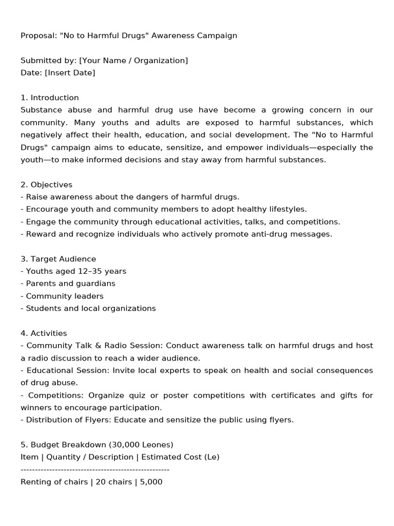No To Harmful Drugs Proposal | PDF | Substance Abuse | Social Psychology
