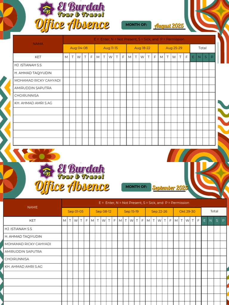 Class Attendance Document in Yellow, Teal and Red Retro Background ...