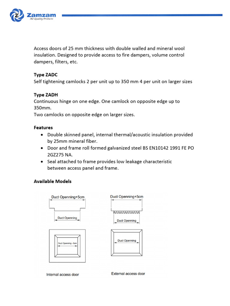 Insulated Access Doors for Ducts | PDF