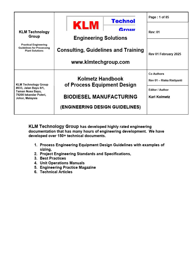 ENGINEERING DESIGN GUIDELINES Biodiesel Manufacturing Rev1.1web | PDF ...