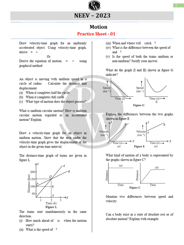 NEEV - 2023: Motion | PDF | Velocity | Speed