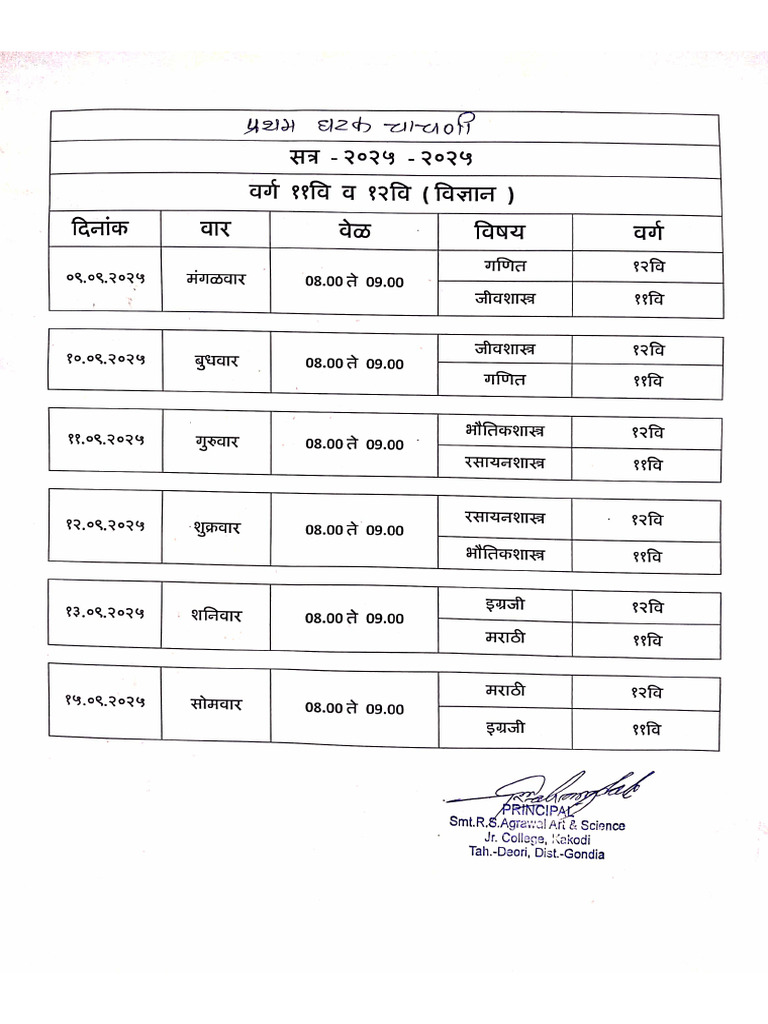 1st Unit Test Time Table 2025-26 | PDF