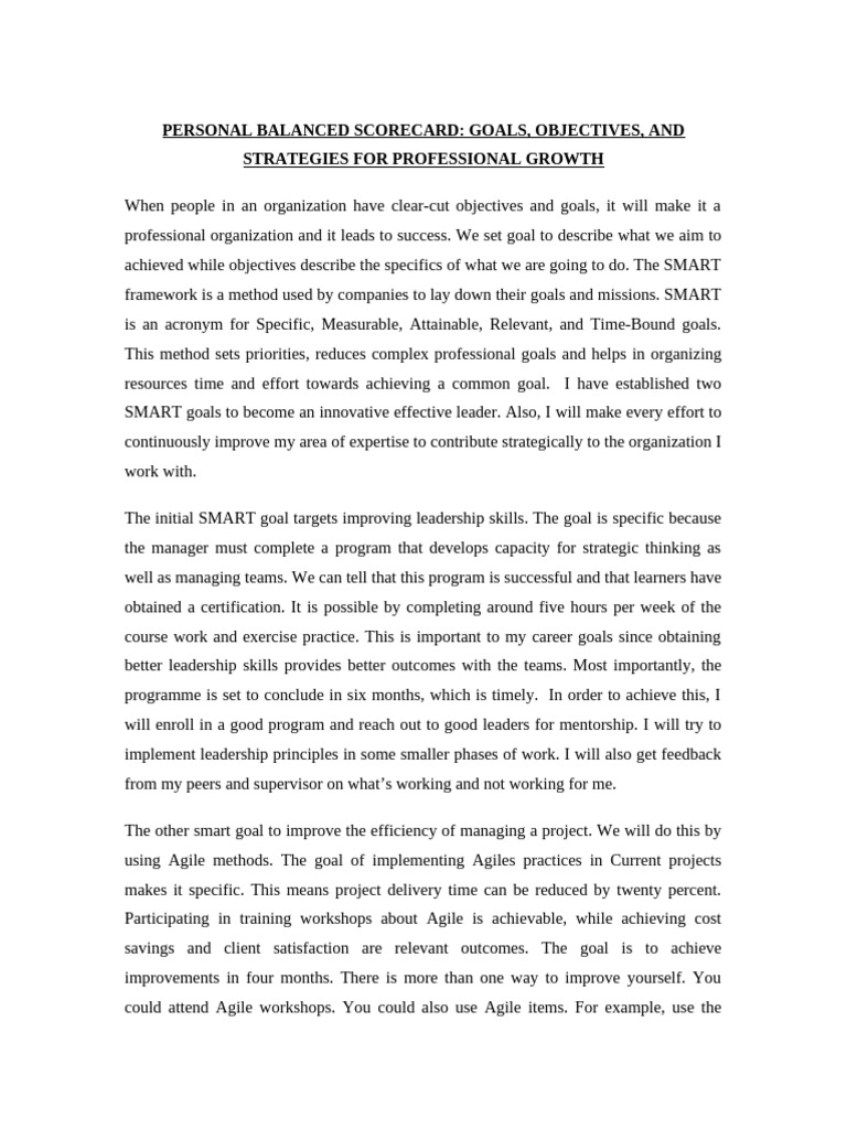Personal Balanced Scorecard | PDF | Goal | Agile Software Development
