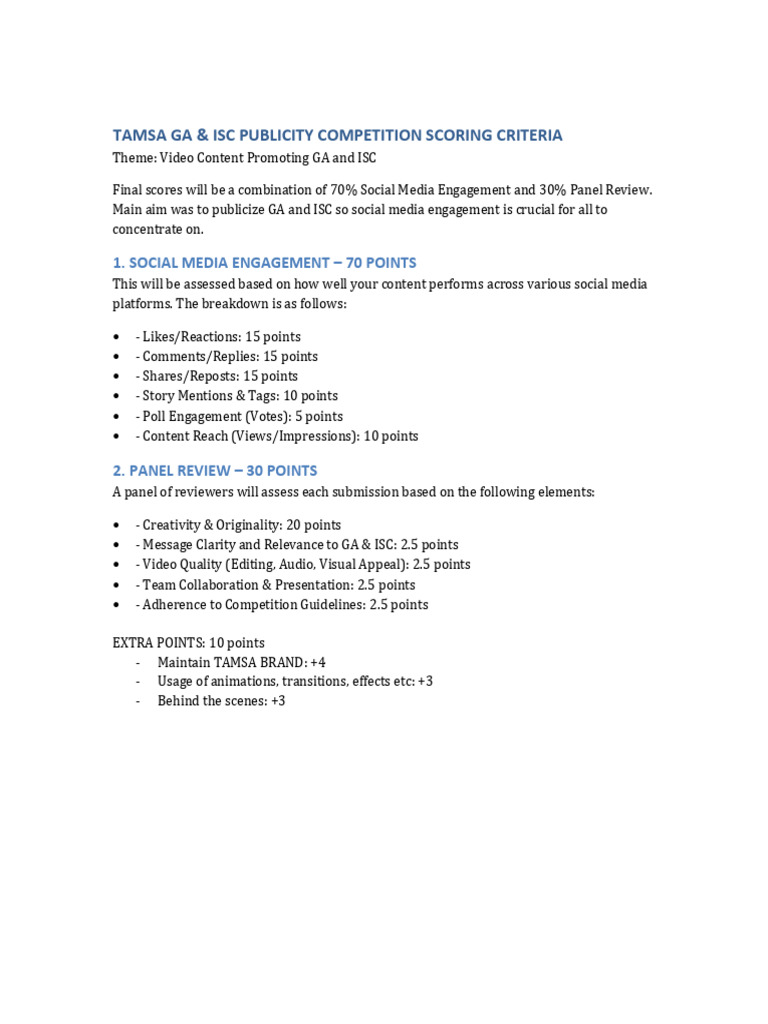 TAMSA Publicity Competition Criteria | PDF