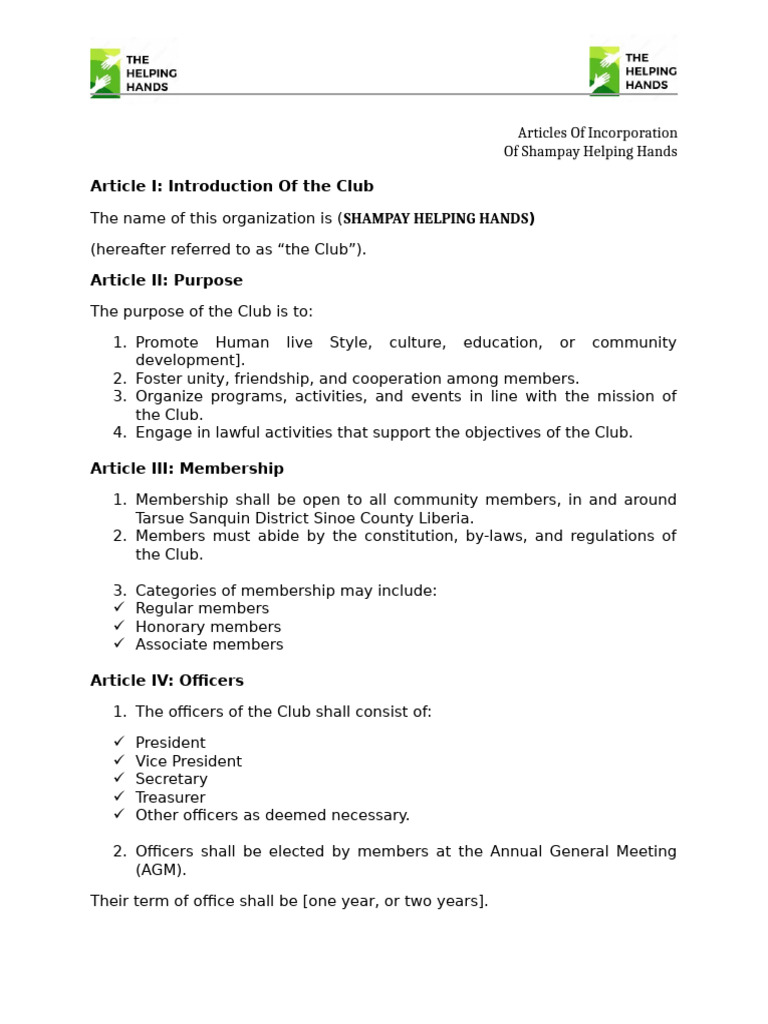 Articles of Incorporation | PDF