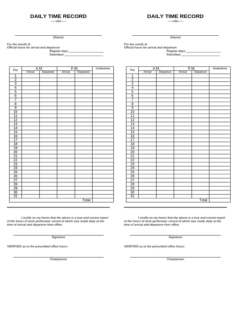 Blank DTR Form | PDF