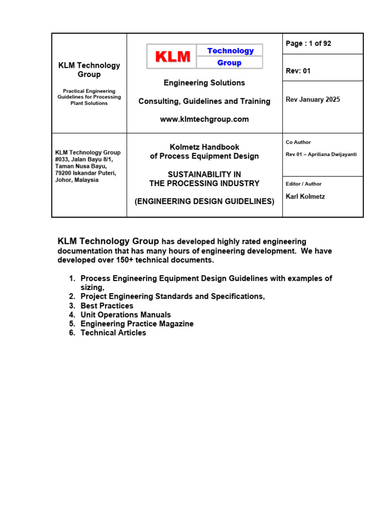 ENGINEERING DESIGN GUIDELINES Sustainability Processing Industry Rev1 ...
