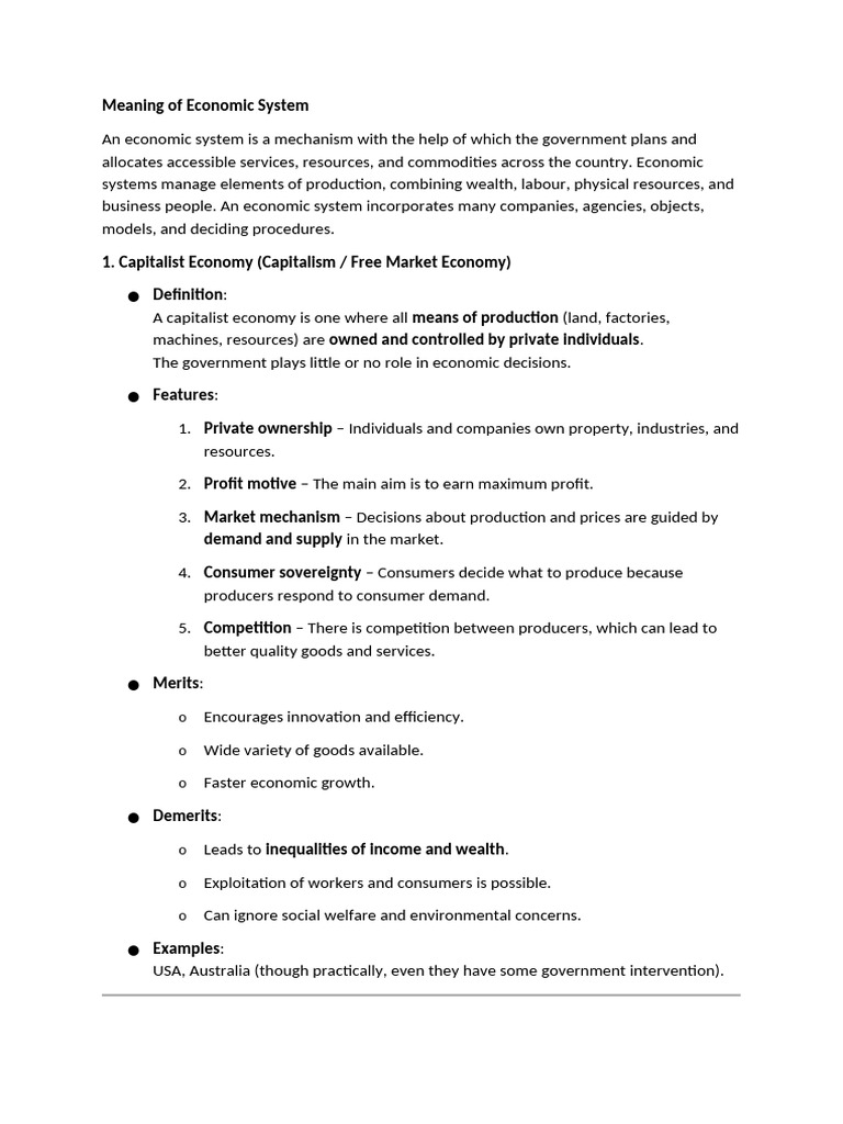 Meaning of Economic System | PDF | Economic System | Capitalism