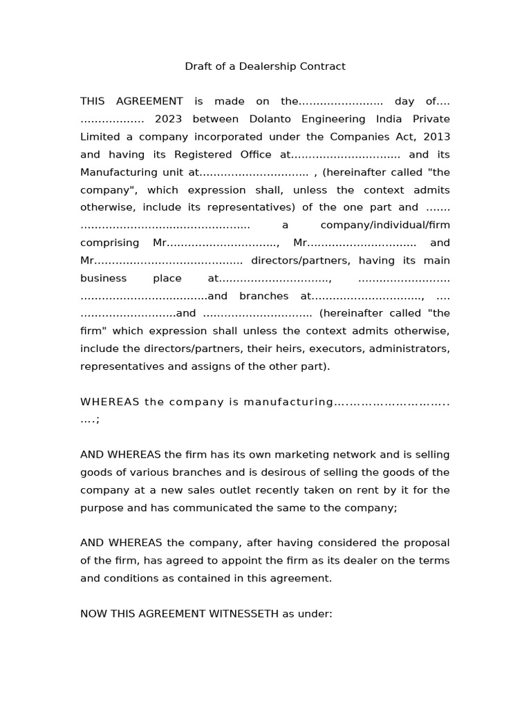 Draft of A Dealership Contract | PDF | Debits And Credits | Receipt