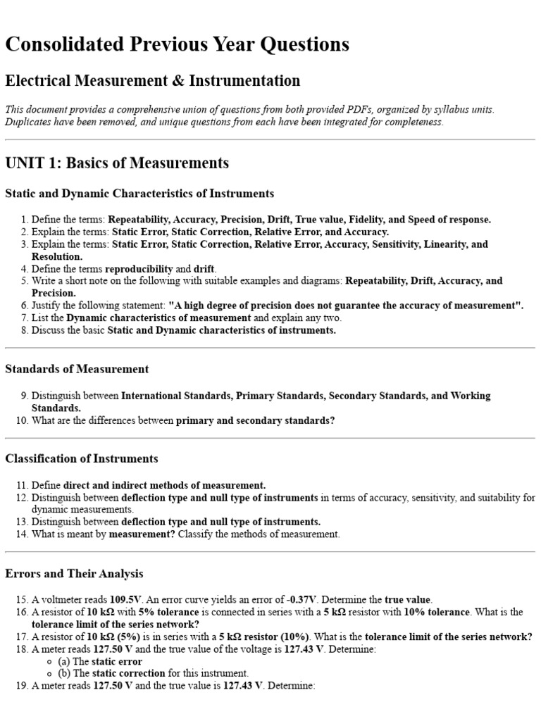 Electrical Measurement Questions Compilation | PDF | Digital To Analog ...