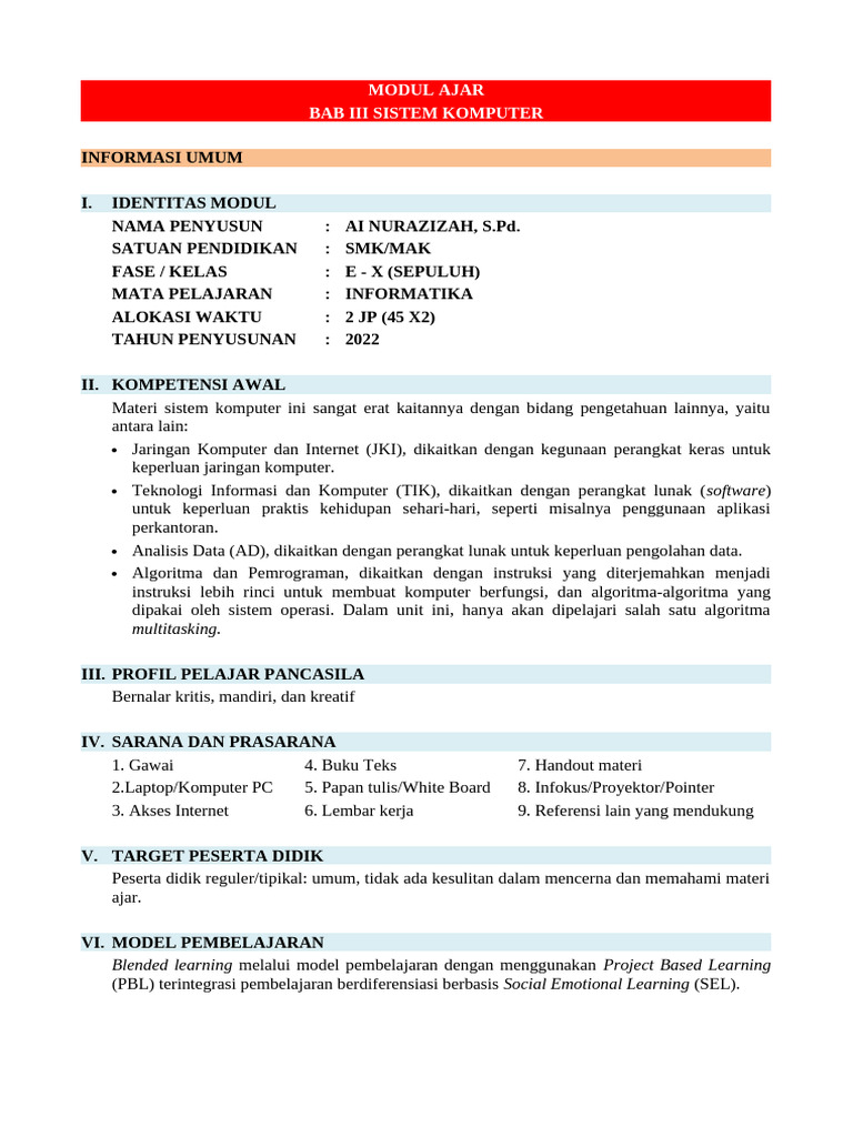 Modul Ajar Bab 3 Sistem Komputer | PDF