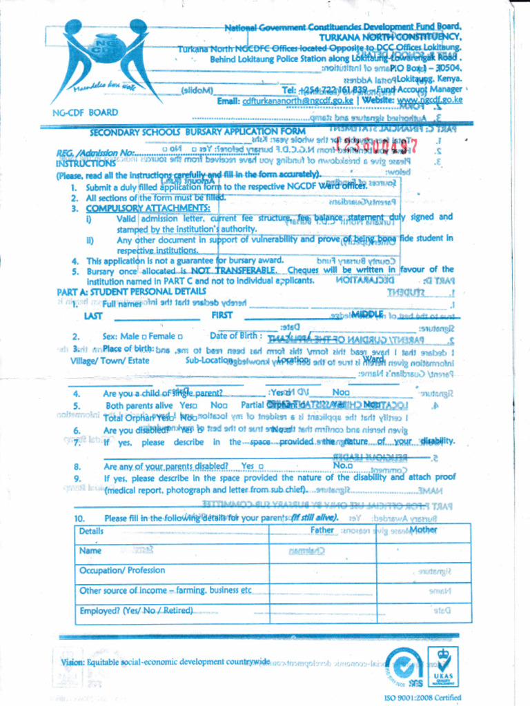Turkana North CDF Bursary Application Form | PDF