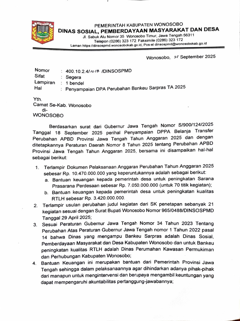 DPA Perubahan Bankeu Sarpras 2025 | PDF