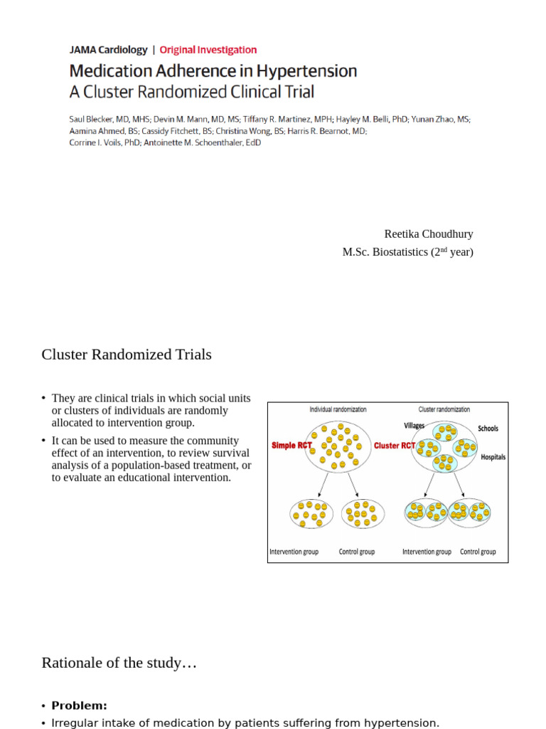 Cluster Randomized Trial on Hypertension Adherence | PDF | Randomized ...