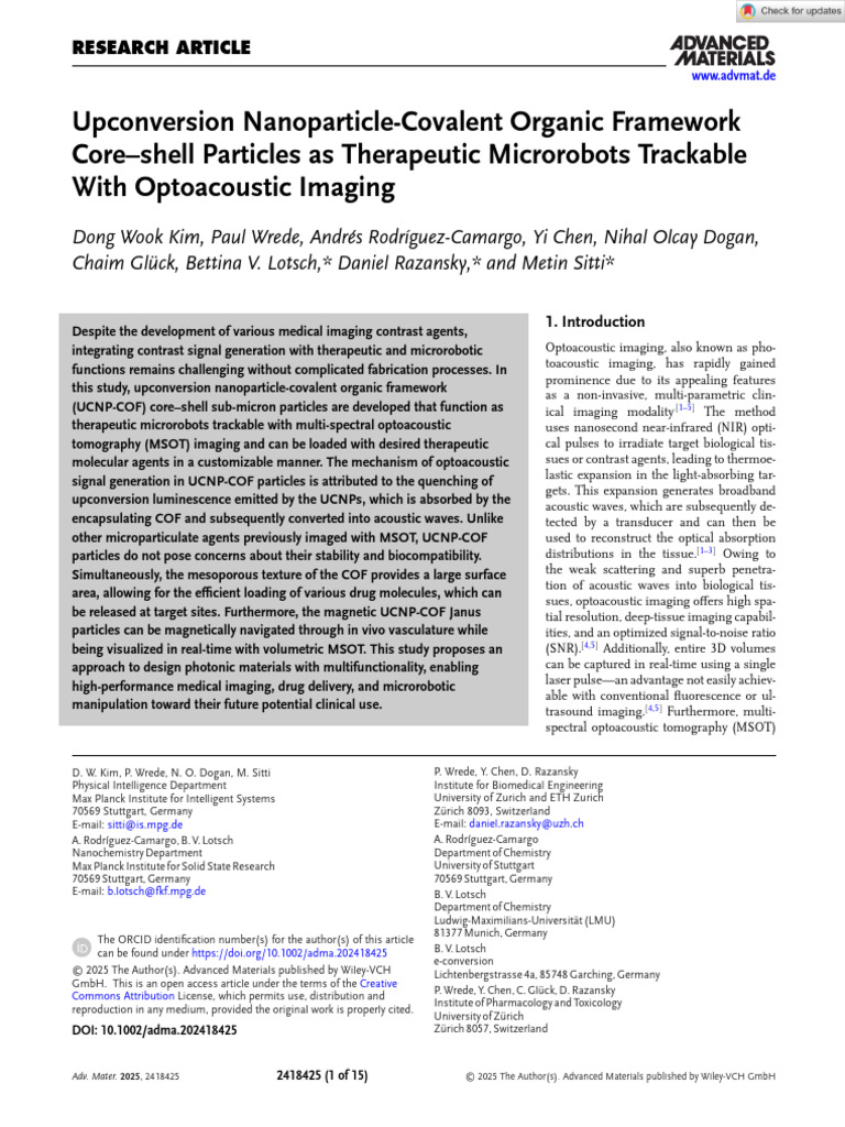 Advanced Materials - 2025 - Kim - Upconversion Nanoparticle Covalent Organic Framework Core ...