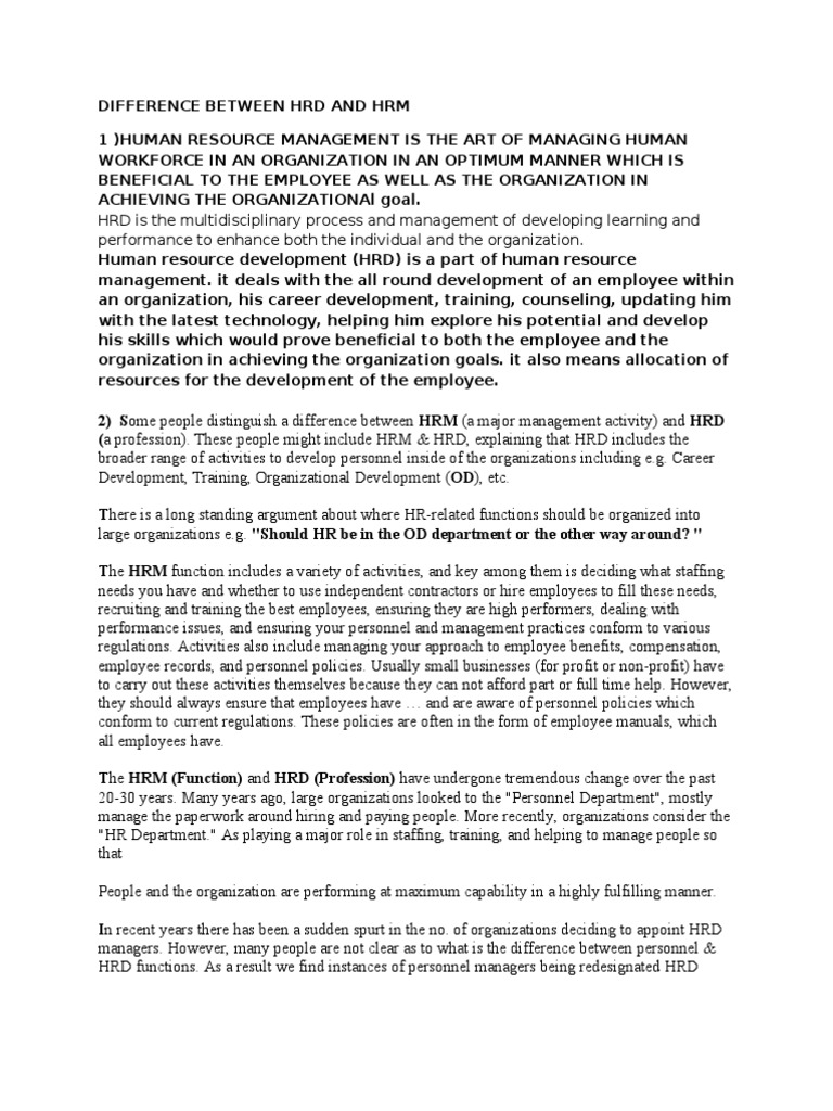 Difference Between HRD and HRM | PDF | Human Resource Management ...