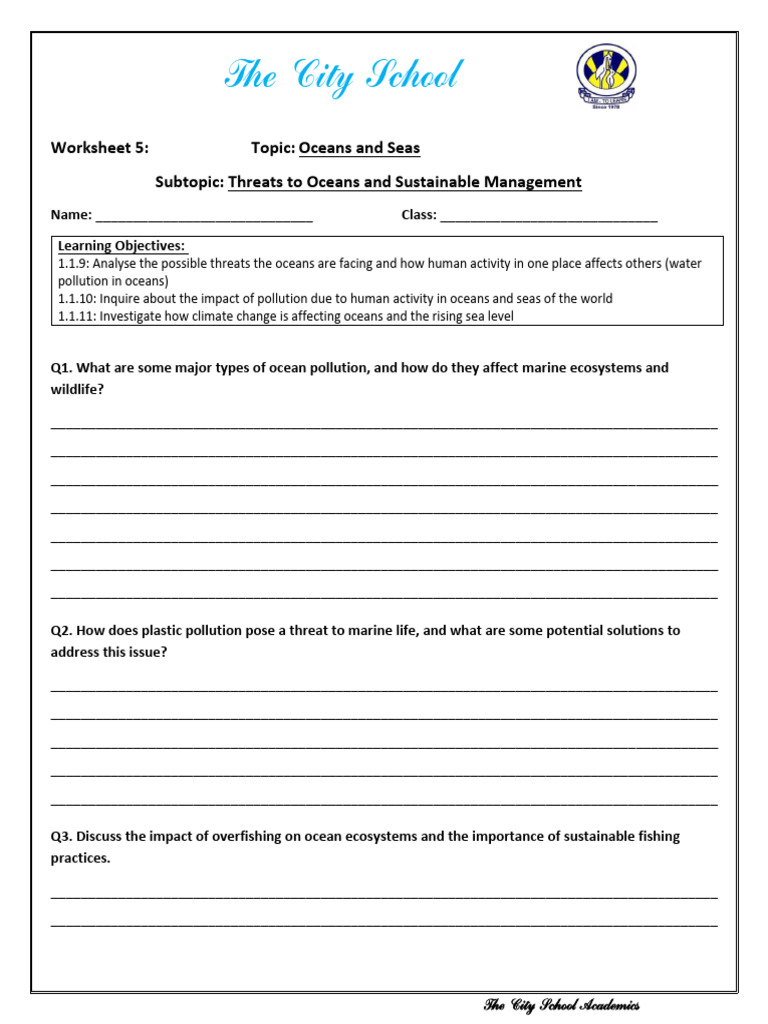 Ocean Pollution and Management Worksheet | PDF | Oceans | Natural ...