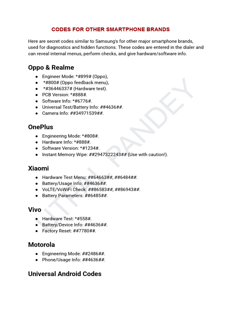 Codes For Other Smartphone Brands | PDF