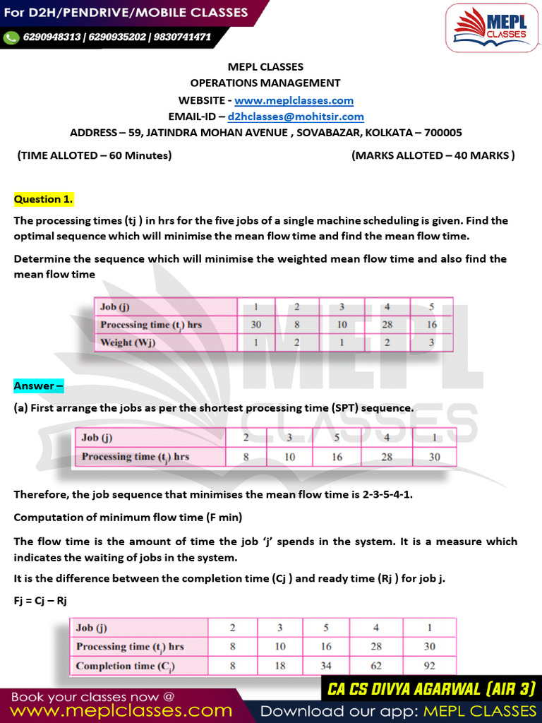 Cma Inter - Om - Suggested Answer Paper. | PDF | Supply Chain | Supply ...