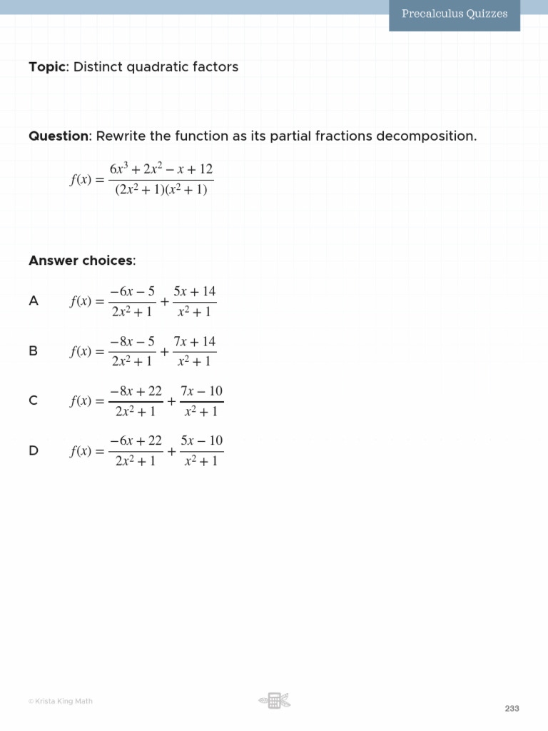 Partial Fractions Decomposition Guide | PDF | Quadratic Equation ...