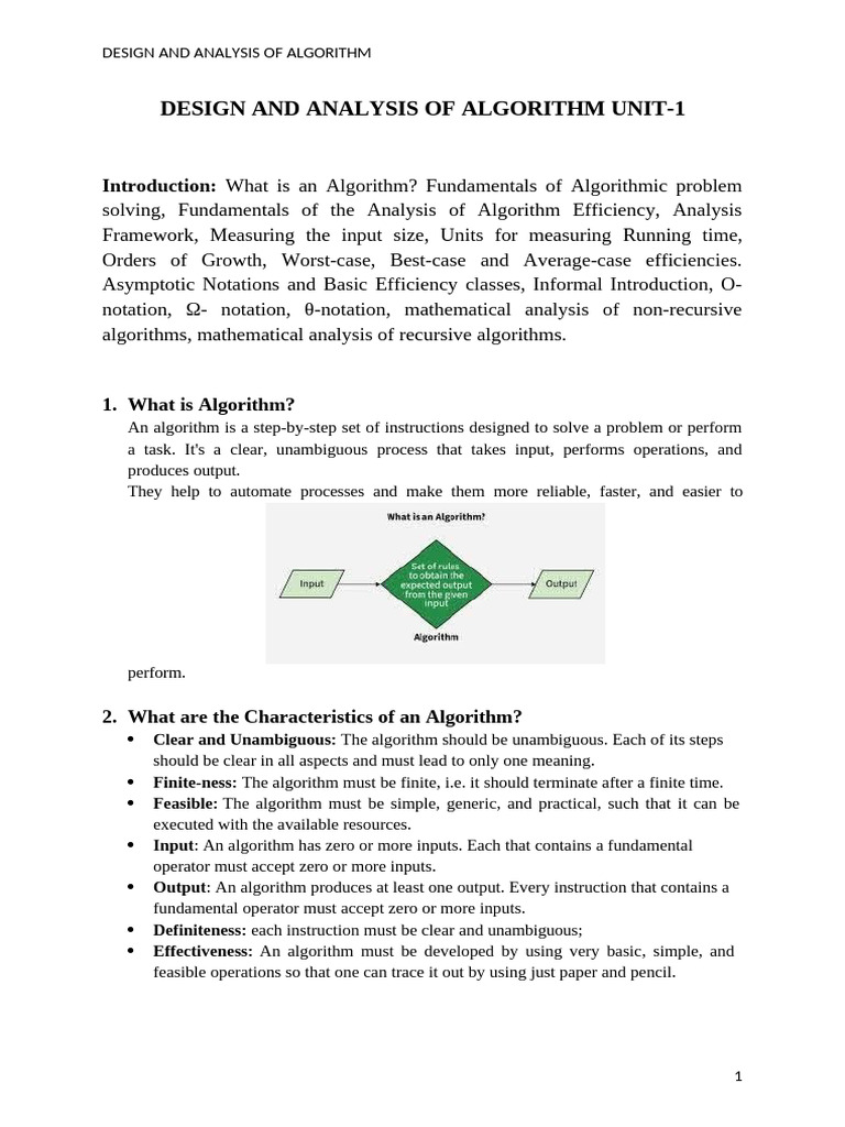 Design and Analysis of Algorithm Unit 1 | PDF | Time Complexity ...