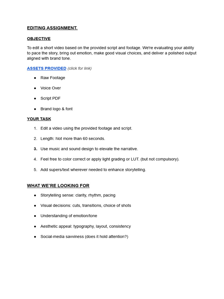 Editing Assignment - MV | PDF