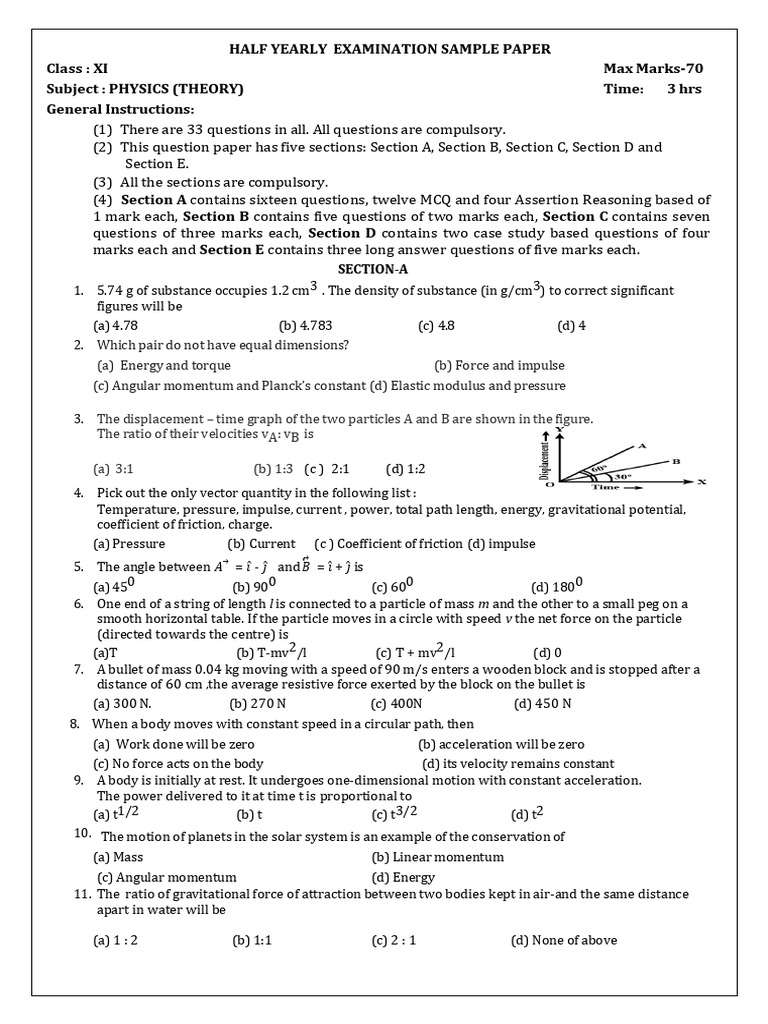 Class XI Physics Half-Yearly Exam Paper | PDF | Force | Deformation ...