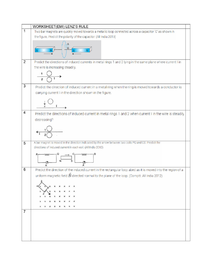Worksheet (Lenz's Rule) | PDF | Electromagnetic Induction | Inductor