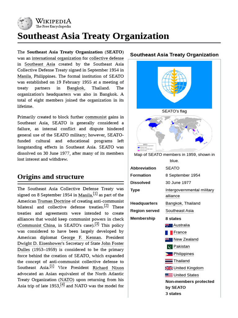 Overview of the Southeast Asia Treaty Organization | PDF ...