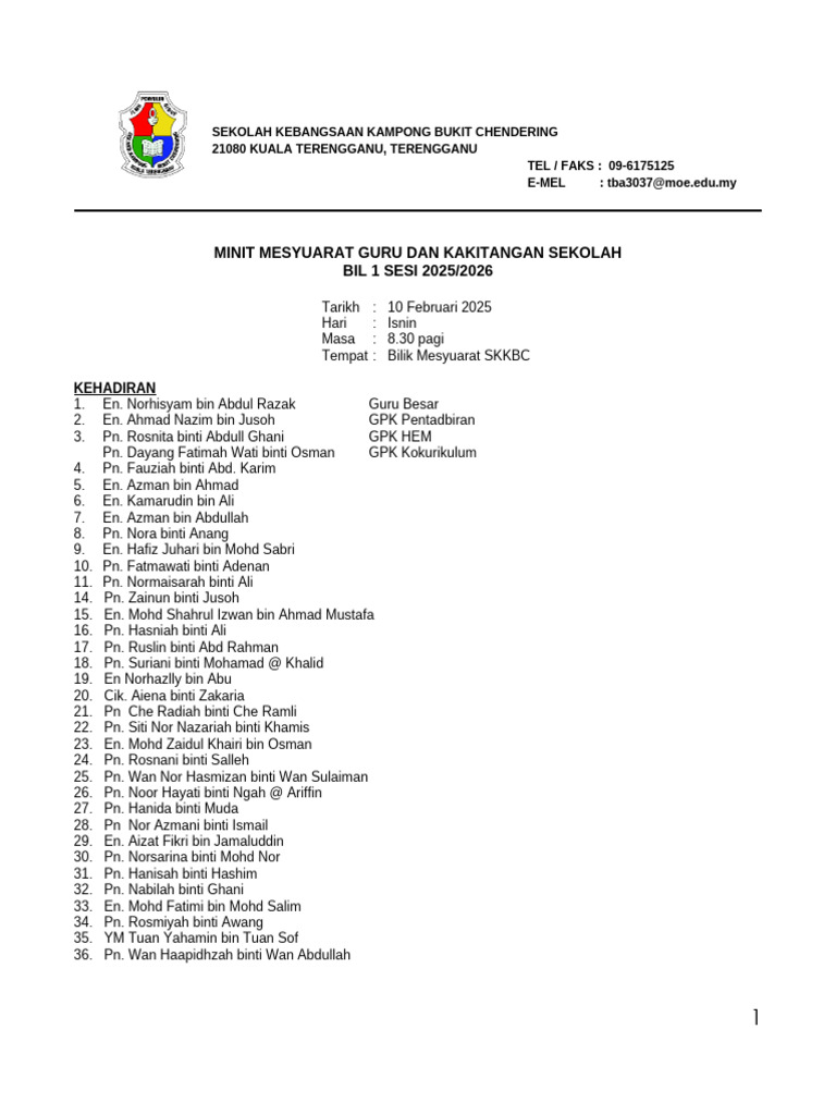 Minit Mesyuarat Guru Kali Pertama Sesi 2025 - 2026 | PDF