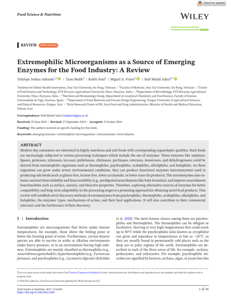 Food Science Nutrition - 2025 - Ashaolu - Extremophilic Microorganisms ...