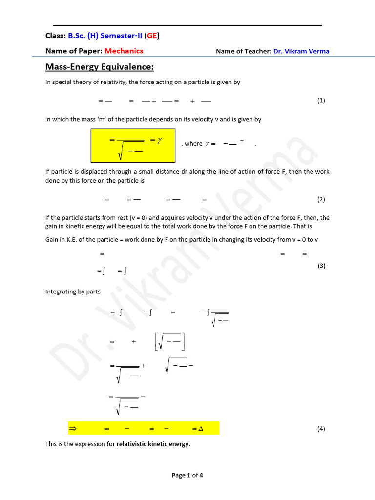 Mass-Energy Equivalence Derivation | PDF | Mass | Special Relativity
